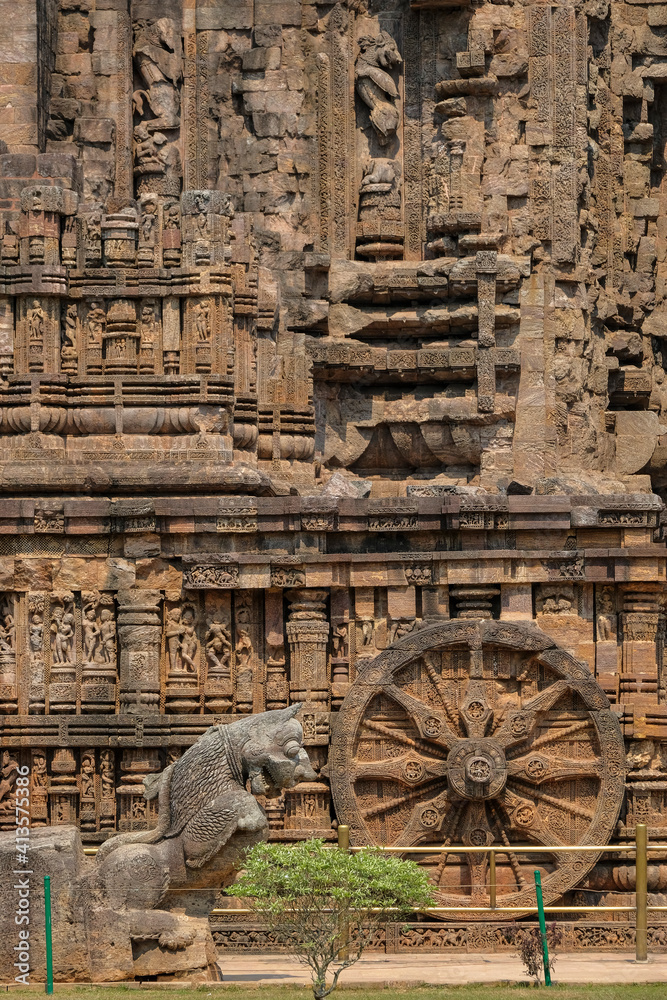 Detail of the Sun Temple was built in the 13th century and designed as ...