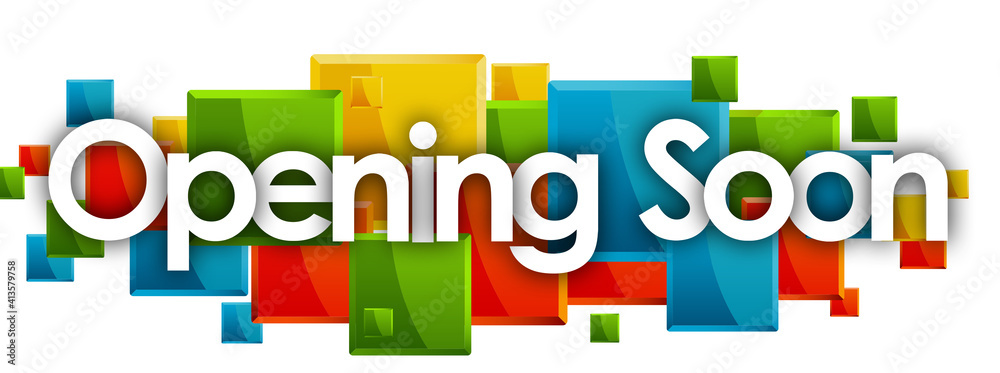 Opening soon word in colored rectangles background Stock Illustration ...