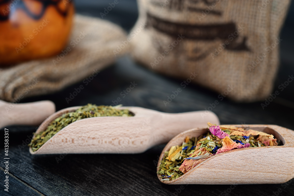 Concept photo of traditional delicious yerba mate isolated on dark ...