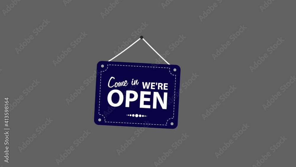 Open sign. We're Open door sign animated cartoon vector animation on ...