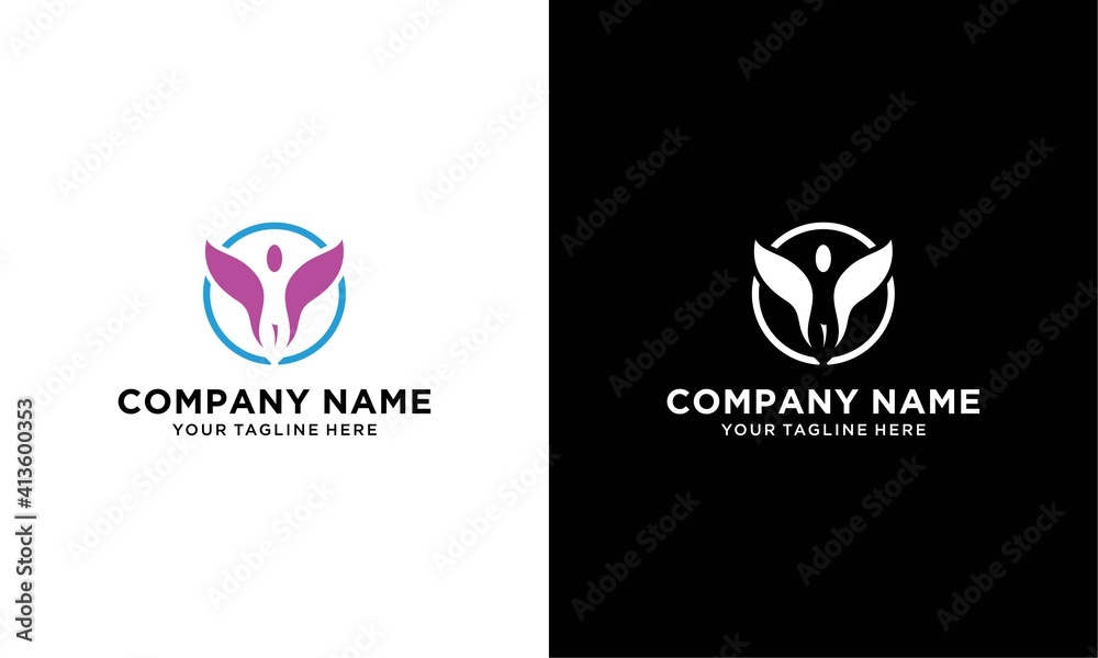 Abstract life logo design with green leaves and human silhouette ...