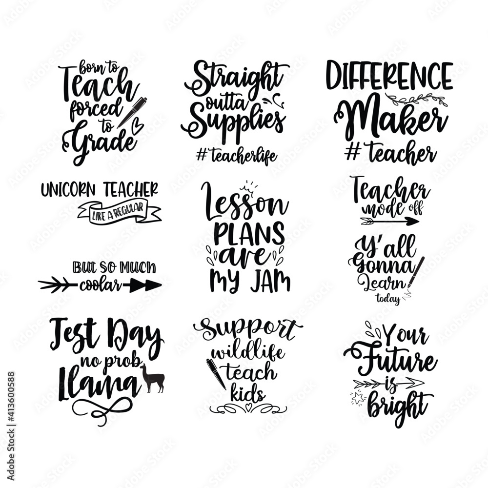 Calligraphic Hand written quotes lettering about teacher, happy teacher ...