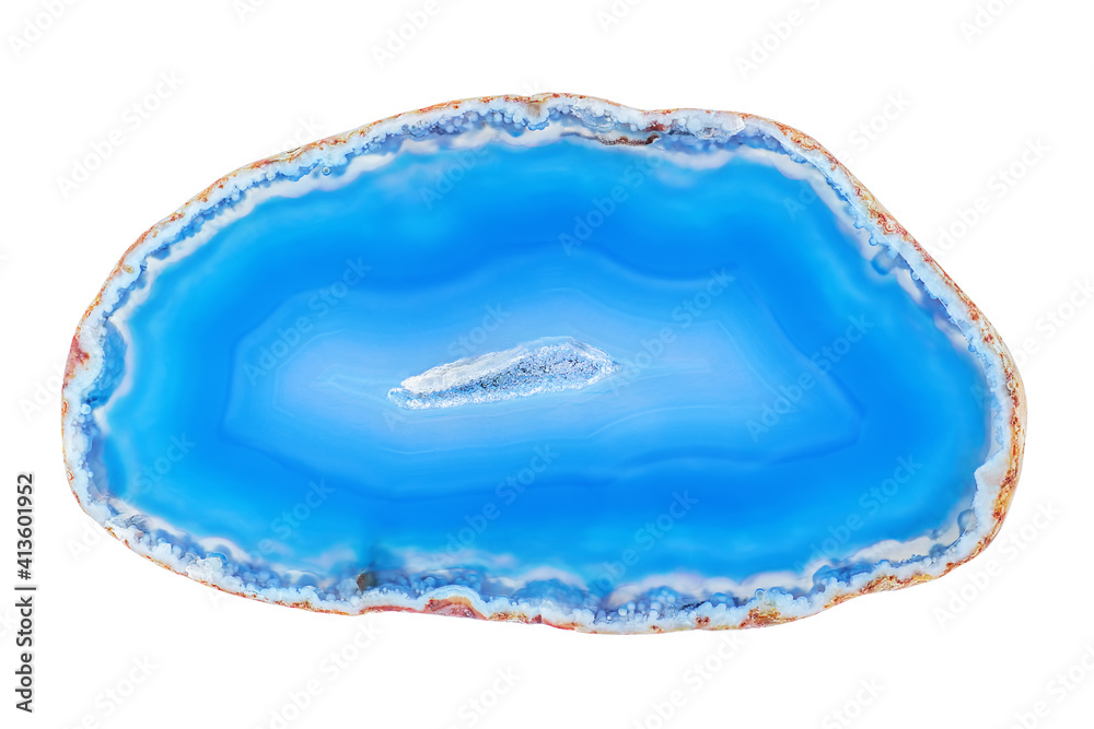 Amazing Blue Agate Crystal cross section isolated on white background ...