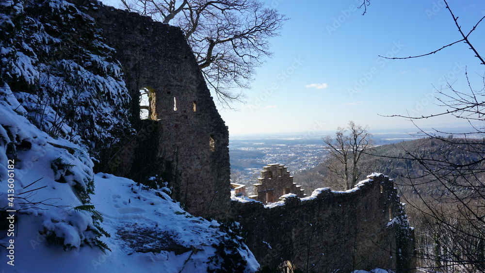 the Altes Schloss (old castle) Hohenbaden, at the Battert, a panorama ...