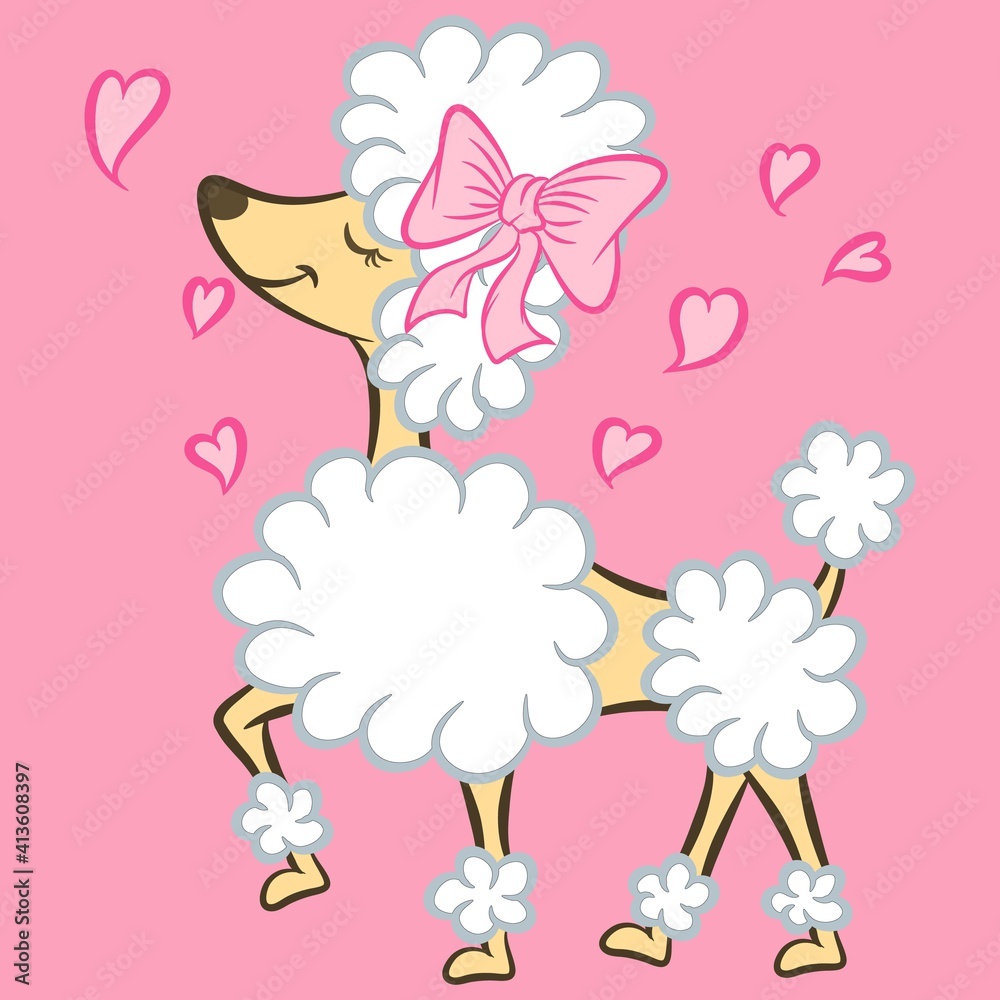 Illustration vector cute poodle puppy with text and background for ...
