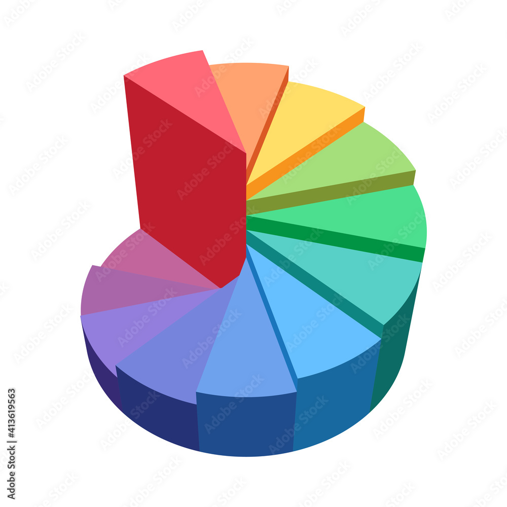 Abstract pie chart infographic elements. Rainbow spectral color 3D ...