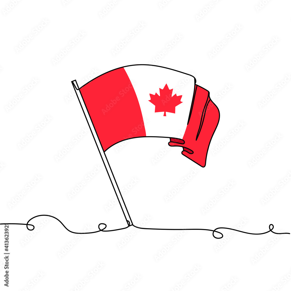 Continuous one line drawing a flag of Canada. Vector illustration ...