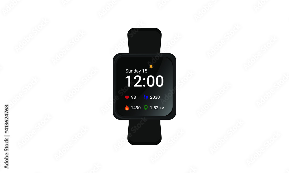 A simple vector of a smartwatch design which shows the time, date ...