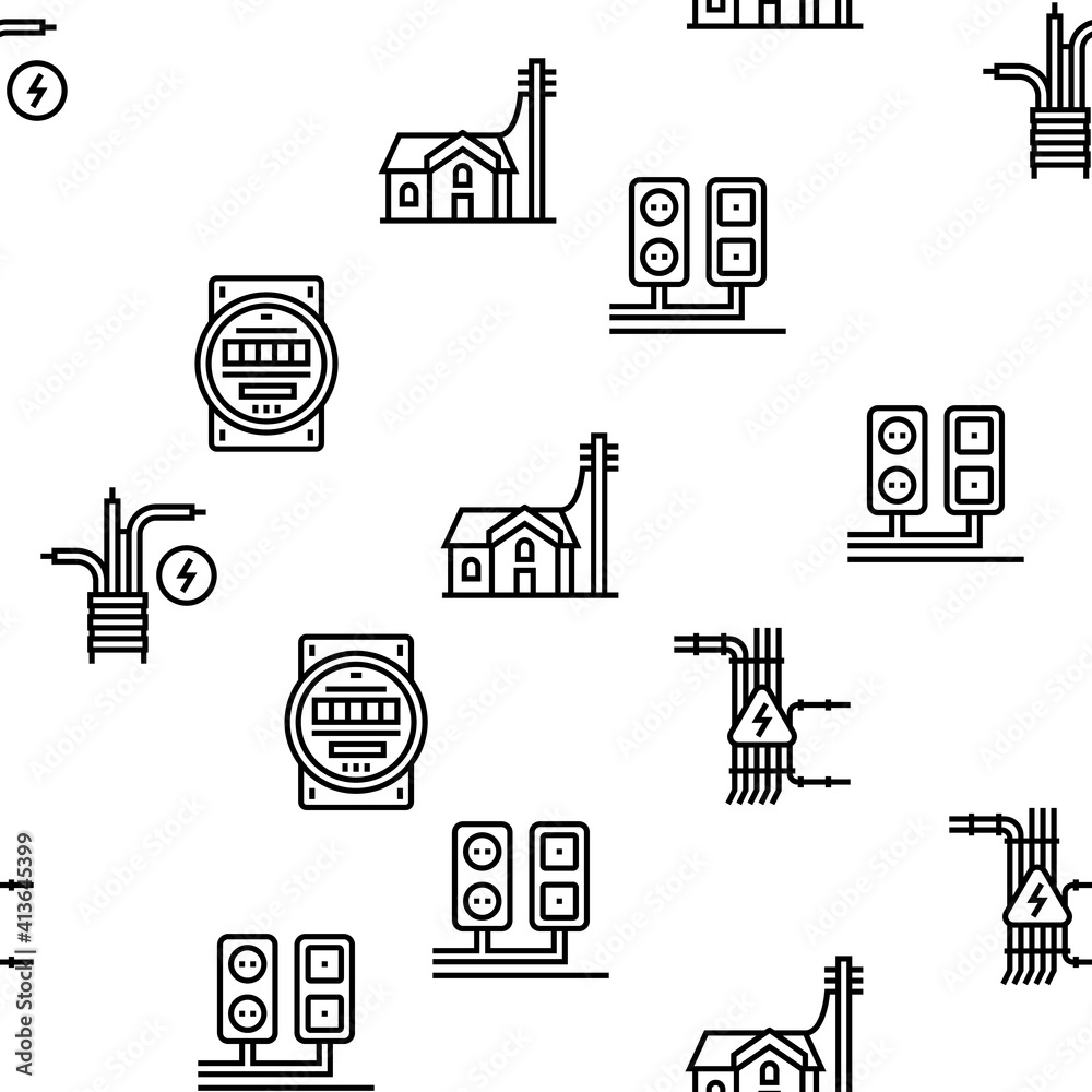 Electrical Installation Tool Icons Set Vector. Socket And Substation ...