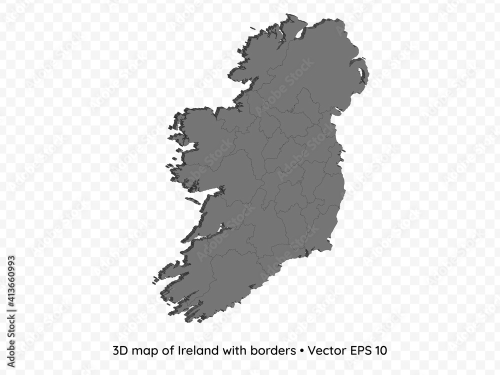 3D map of Ireland with borders isolated on transparent background ...