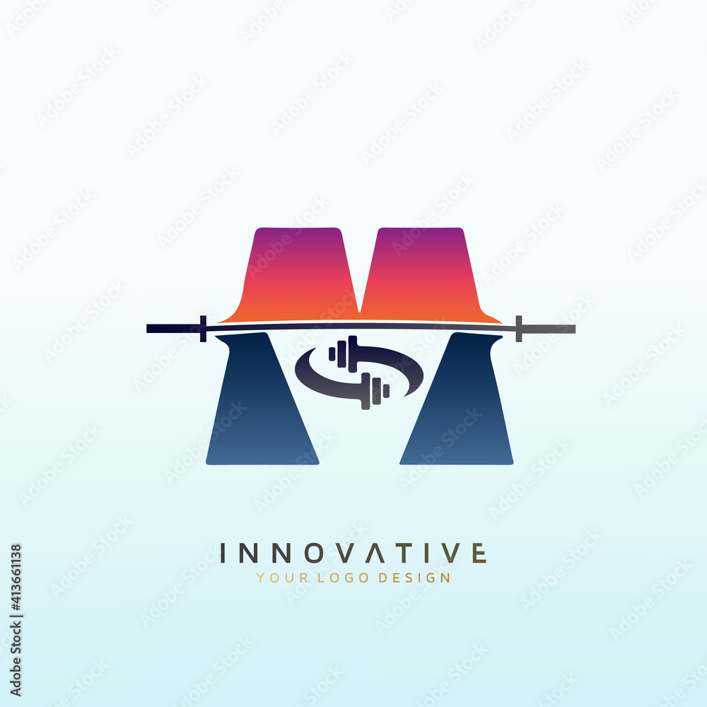 personal training Letter M, Fitness logo design. Dumbbell icon Vector ...