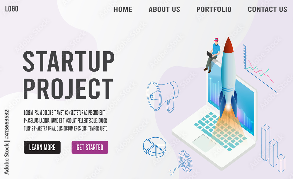 Startup background business isometric concept building new business ...