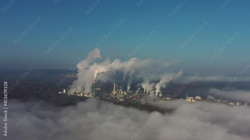 Massive Air Pollution From Coal Power Plant, Aerial View. Smoke Above ...