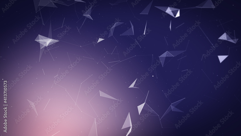 Colorful blurred abstract plexus particle effect background. Mess communication technology ...