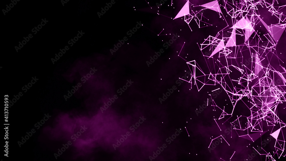 Colorful blurred abstract plexus particle effect background. Mess communication technology ...