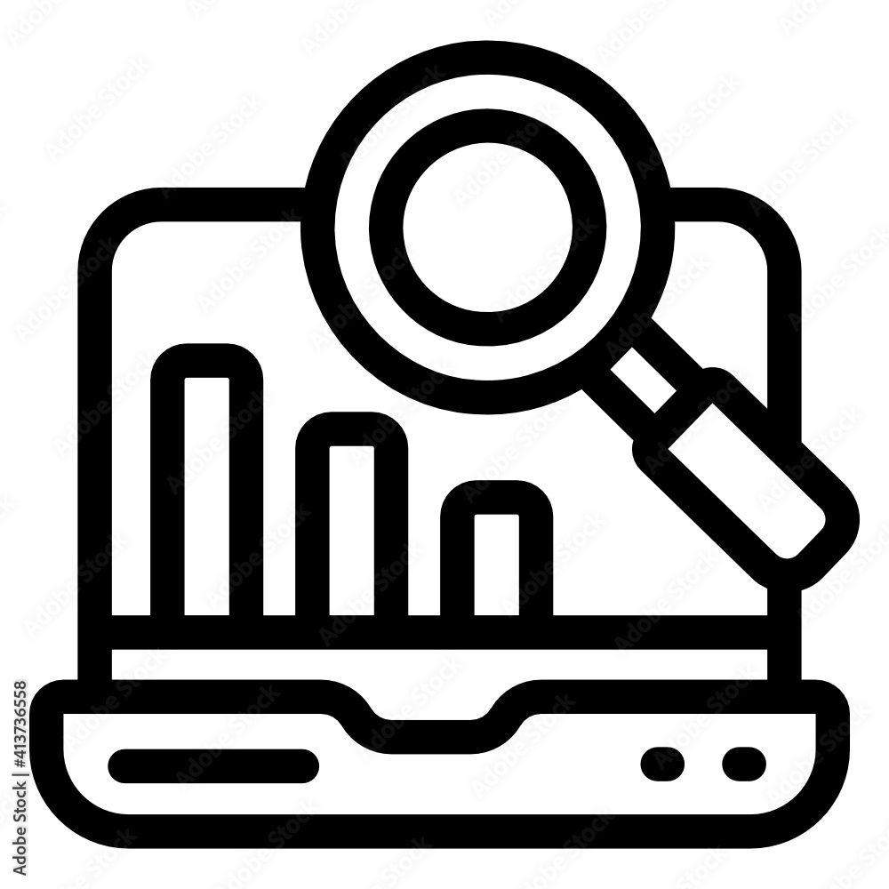 Magnifier with chart denoting linear icon of data analysis Stock Vector ...