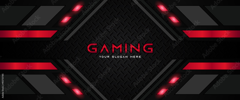 Futuristic red and black abstract gaming banner design template with ...