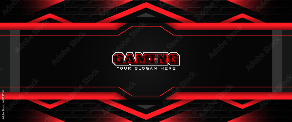 Futuristic red and black abstract gaming banner design template with ...