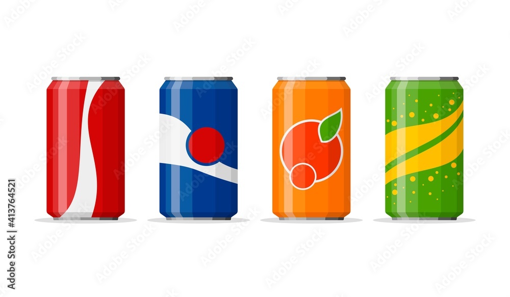 Soda in colored aluminum cans set icons isolated on white background ...