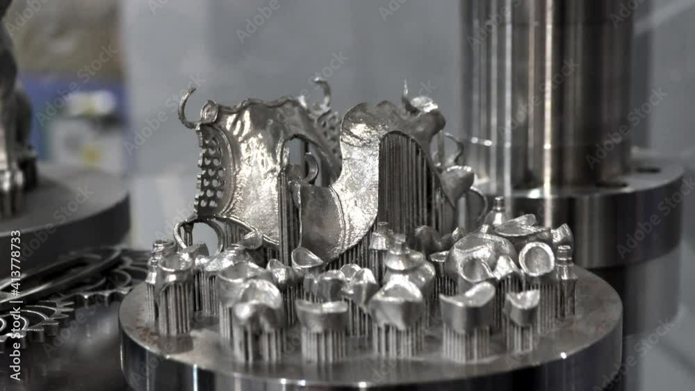 3D model of human teeth printed on metal 3d printer close-up ...