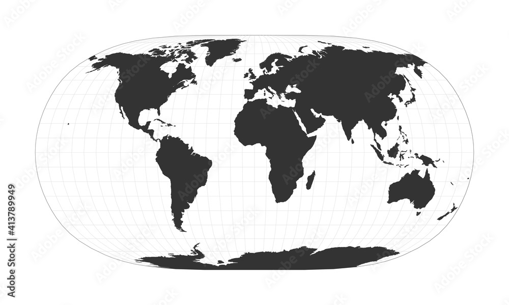 Map of The World. Natural Earth II projection. Globe with latitude and ...