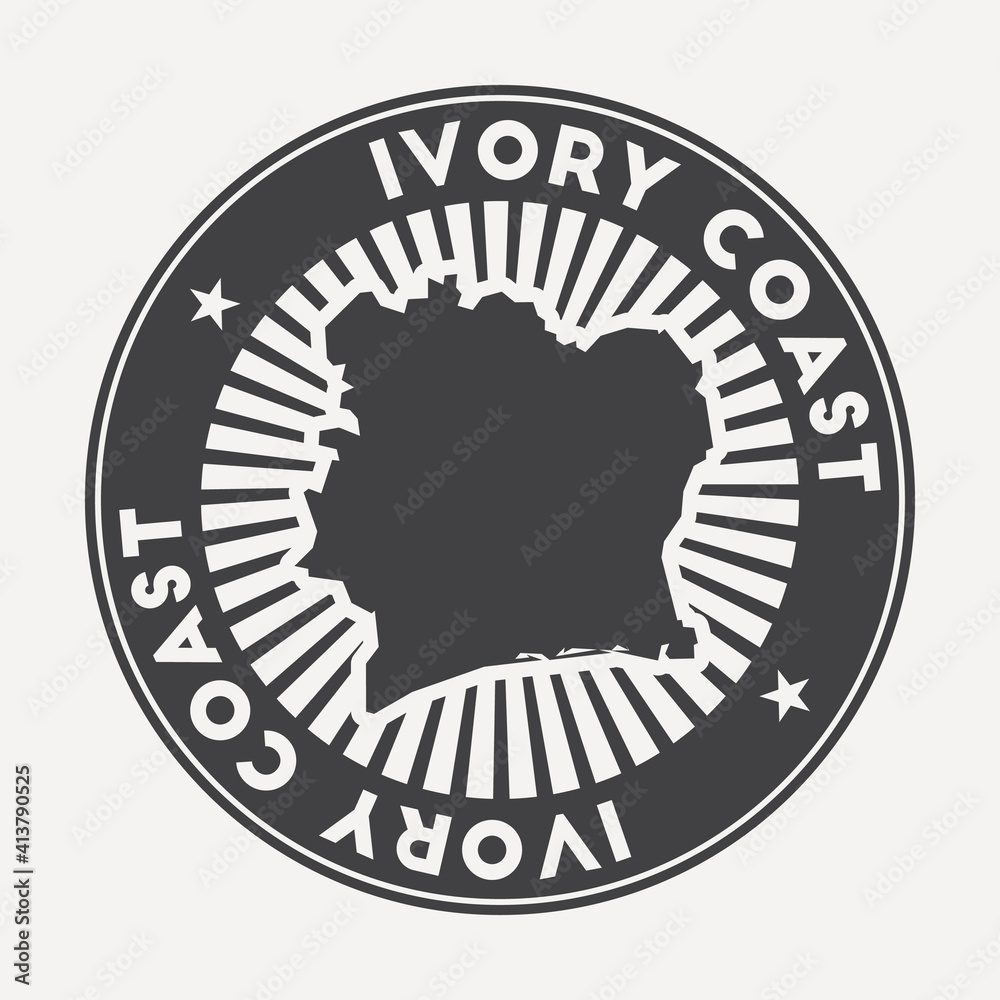 Ivory Coast round logo. Vintage travel badge with the circular name and ...