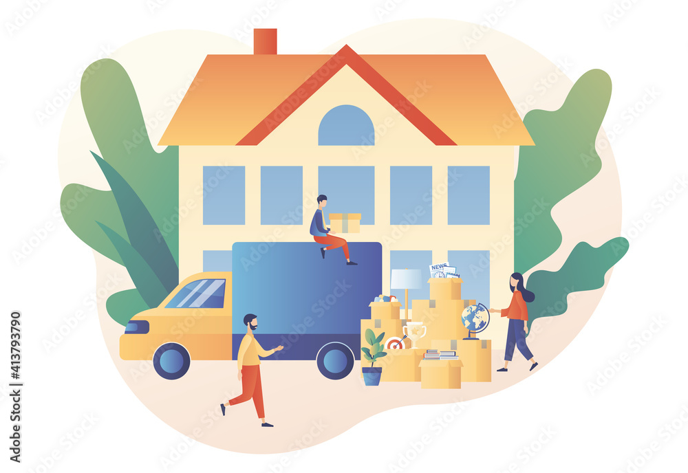 People Moving Boxes Cartoon