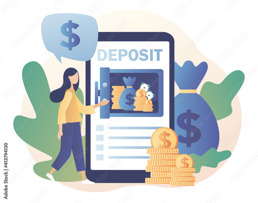 Online Deposit concept. Bank account, banking app, bank security ...