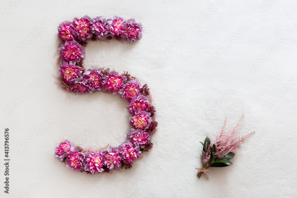 Number five made from flowers. The figure is made of flowers. Stock ...