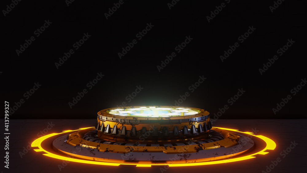 Futuristic pedestal for product presentation on black future background ...
