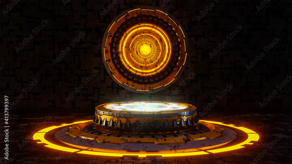 Futuristic pedestal for product presentation on black future background ...