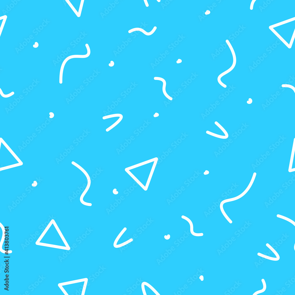 Cute trendy geometric seamless pattern with white triangles, particles ...