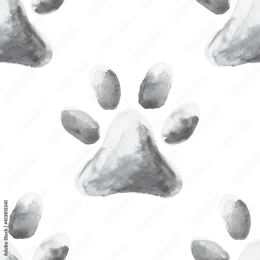 Cat paw watercolor seamless pattern. Hand-painted animal background ...