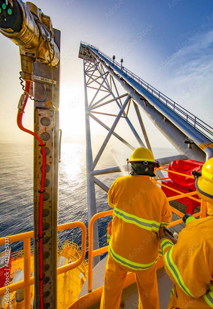 Offshore platform fire drill in the Gulf of Mexico Stock Photo | Adobe ...