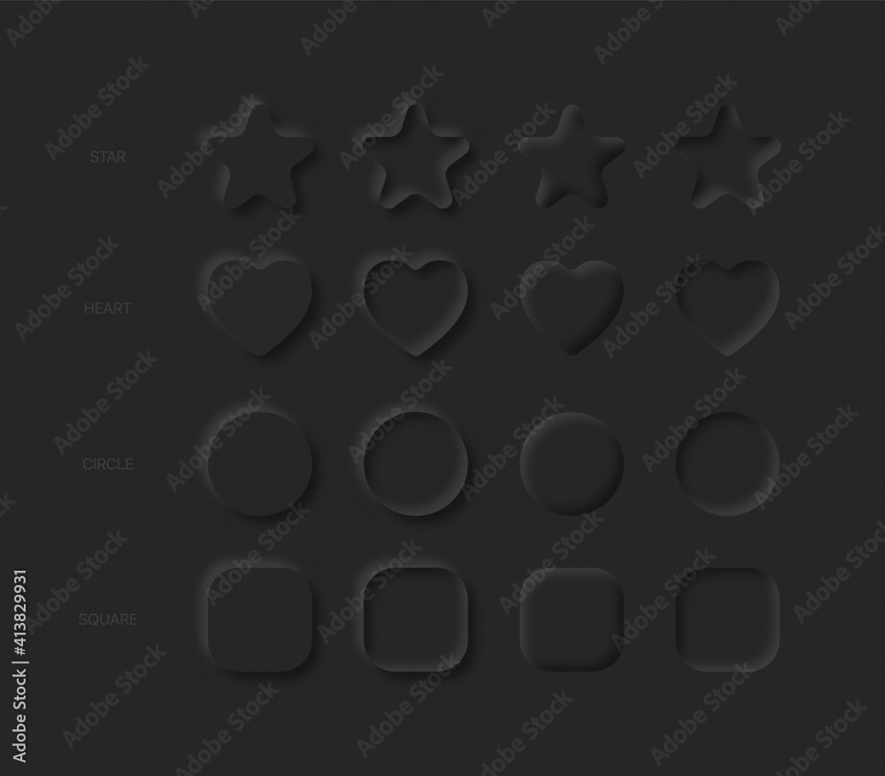 Vector Neumorphic Basic Design Elements Rounded Star Heart Circle Square In Different Variations ...