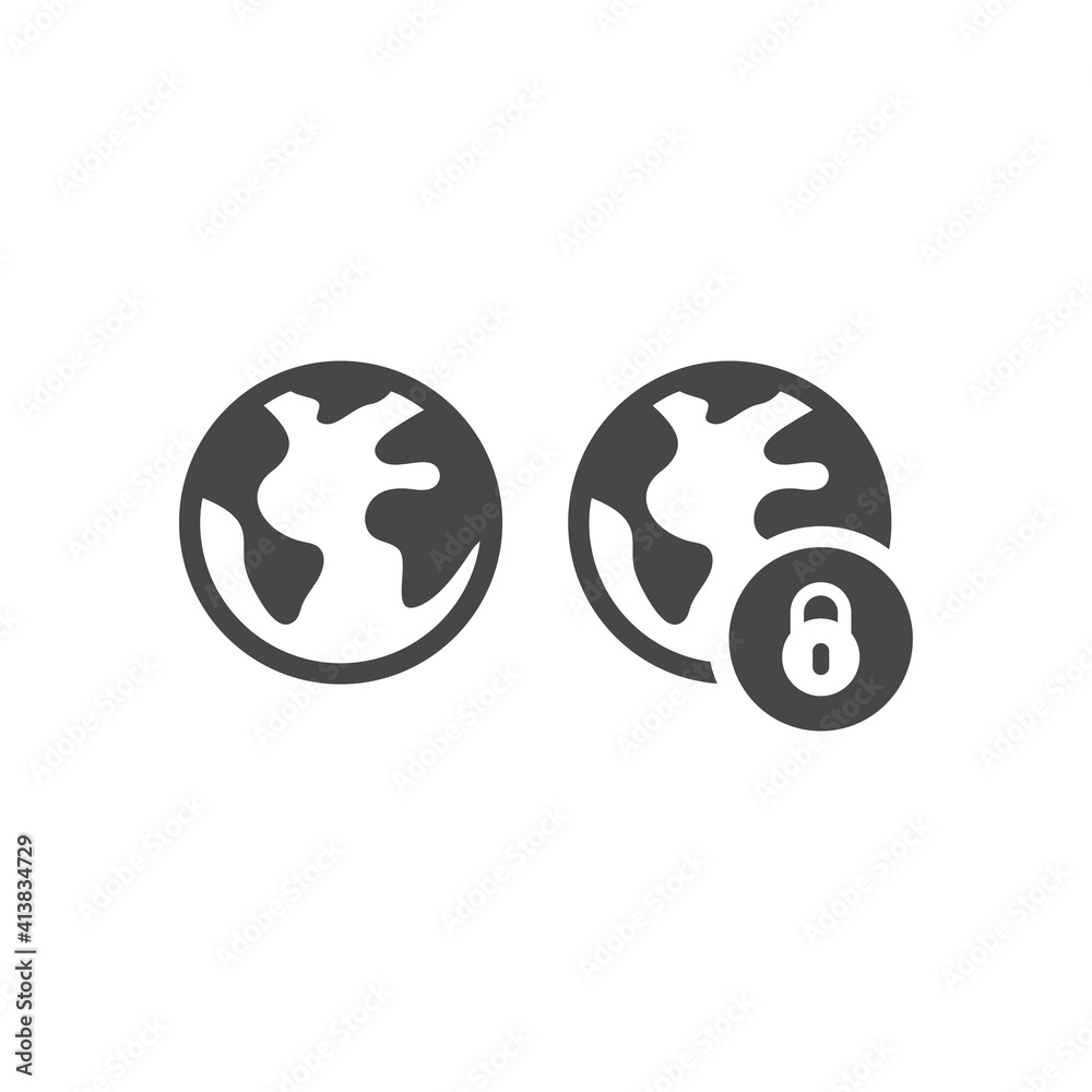 Planet Earth with padlock black vector icon. Globe, safe and secure ...