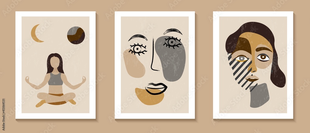 Surreal Cubism face. Woman's Face continuous Line art. Abstract ...