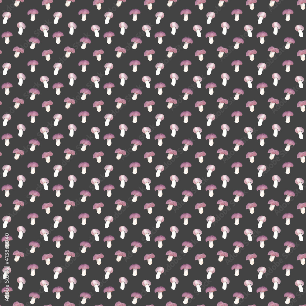 ภาพประกอบสต็อก Watercolor mushroom seamless pattern. Fabric and textile ...