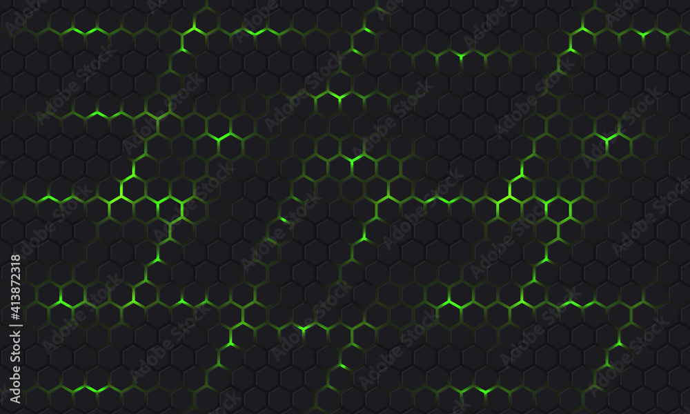Dark gray and green technology hexagonal vector background. Abstract ...