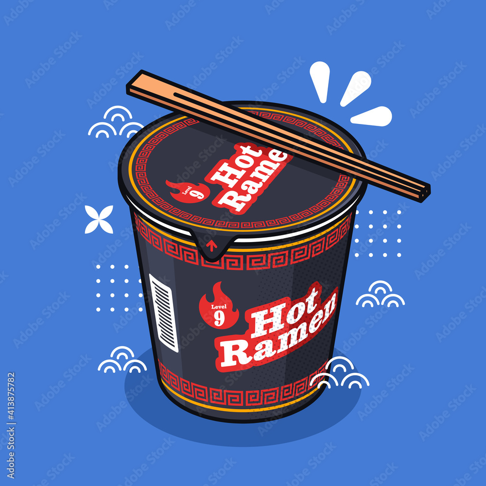 cute japanese spicy instant cup ramen noodle Stock Vector | Adobe Stock