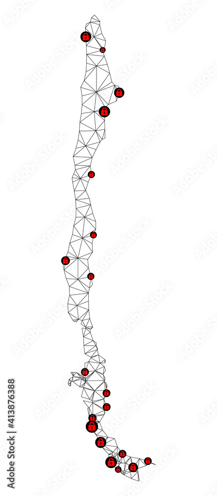 Polygonal mesh lockdown map of Chile. Abstract mesh lines and locks ... Polygonal mesh lockdown map of Chile. Abstract mesh lines and locks ...