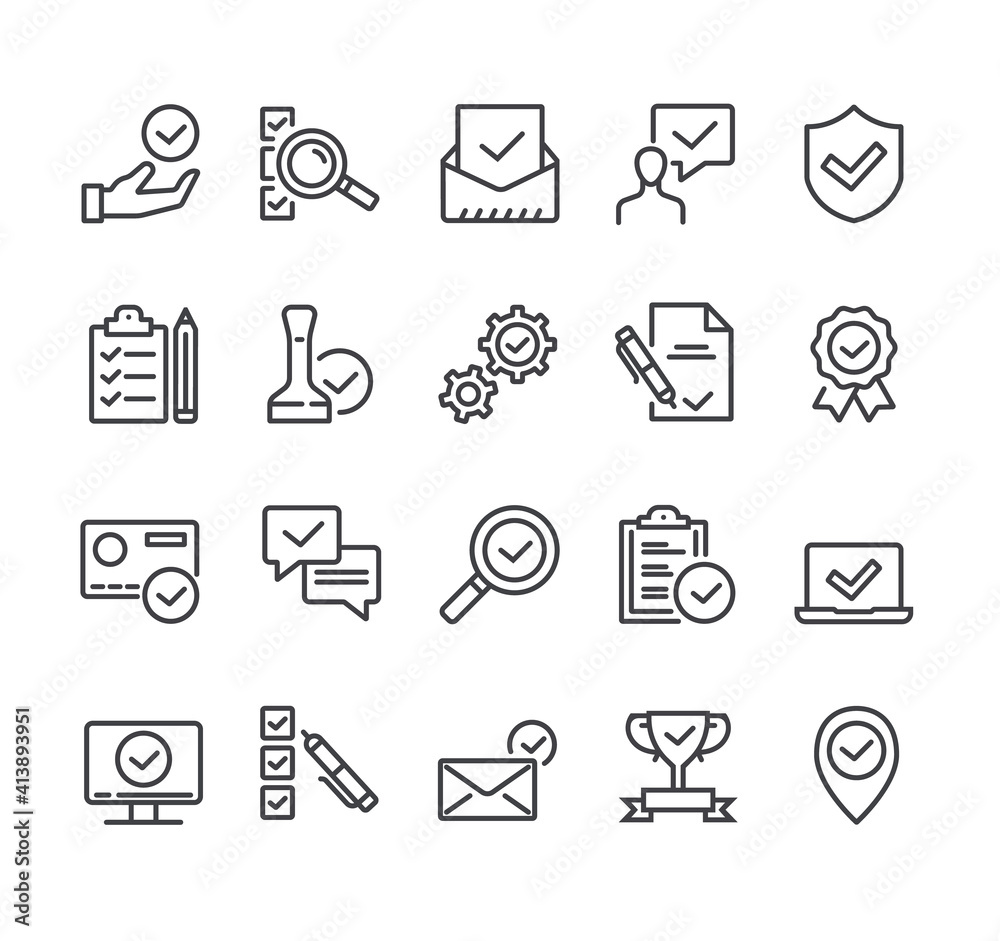 Check testing examination tick approve checkmark. Flat lined thin ...