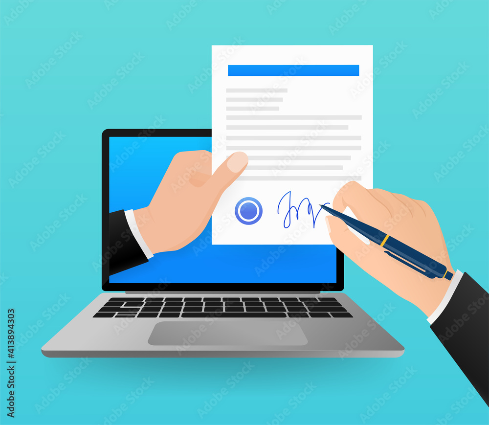 Electronic signature in flat style. Flat infographic. Phone icon vector ...