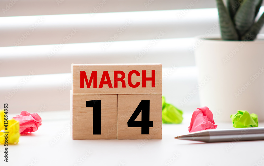 March 14 - from wooden blocks with letters, important date concept ...