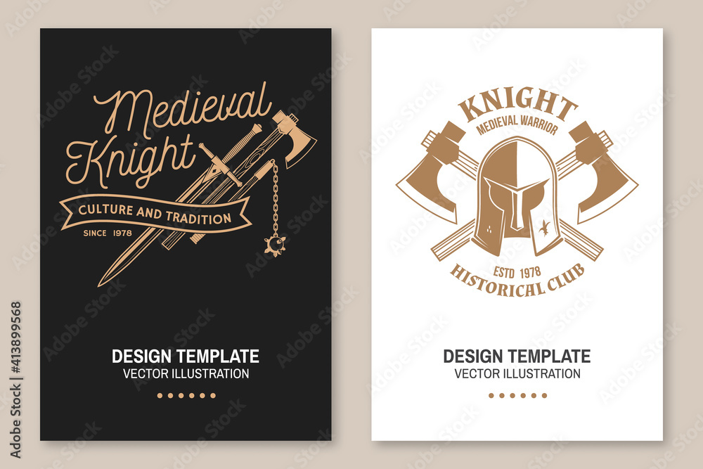 Medieval knight historical club flyer, brochure, banner, poster Vector ...