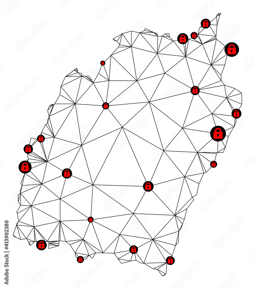 Polygonal mesh lockdown map of Manipur State. Abstract mesh lines and ...