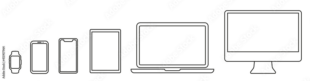 Set technology line devices icon: computer, laptop, tablet, smartphone ...