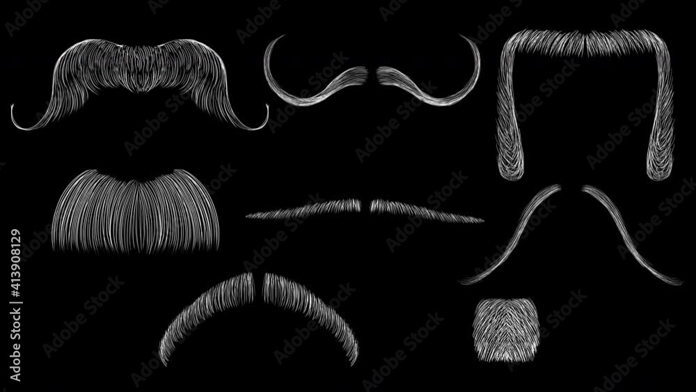 Set of lines men's mustache. Choosing a style in a barbershop. Doodle ...