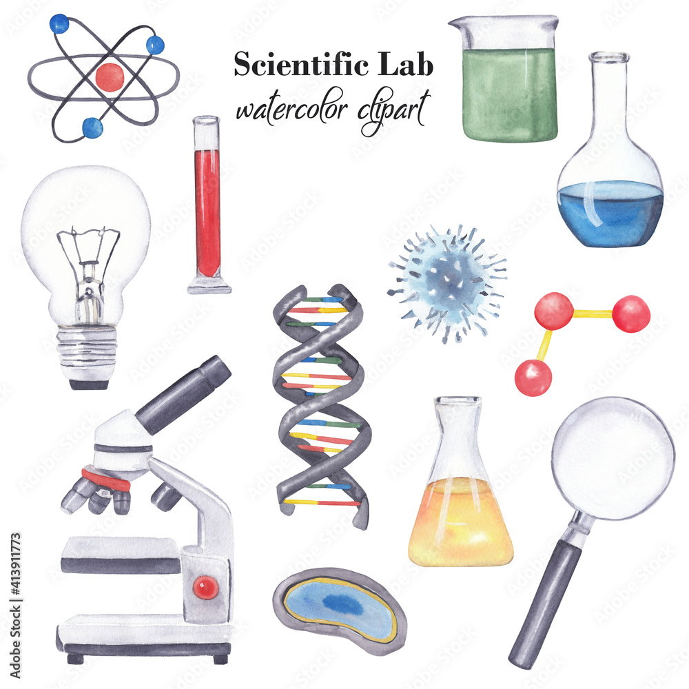Science Lab watercolor illustrations Watercolor clip art on white ...