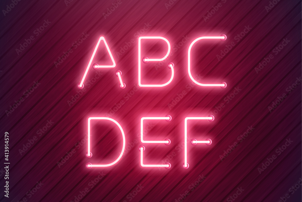 Neon letters from pink led neon lamp in realistic style. Light vector ...